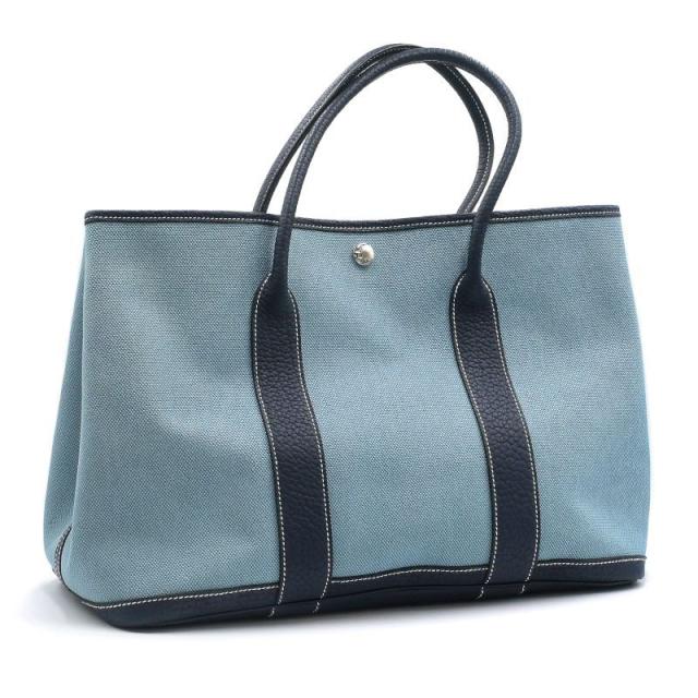 エルメス ガーデンパーティPM □O刻印 2011年製 トワルアッシュ ブルージーン ブルーアビス シルバー金具 トートバッグ 中古 送料無料