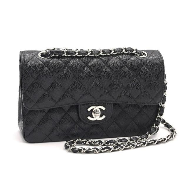 シャネル マトラッセ23 チェーンショルダーバッグ 11番台 キャビアスキン ブラック シルバー金具 ダブルフラップ ココマーク 中古 送料無料
