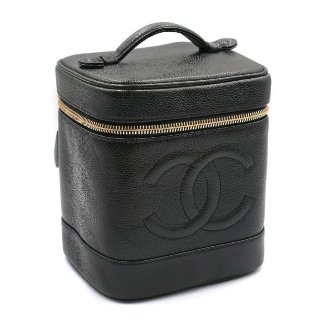 シャネル バニティバッグ キャビアスキン ブラック ゴールド金具 ココマーク ハンドバッグ メイクポーチ バニティポーチ 黒 中古 送料無料