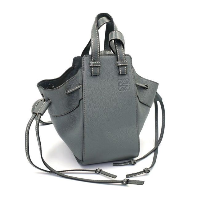ロエベ ハンモックバッグ ミニ カーフレザー ブルーグレー ショルダーバッグ ハンドバッグ クロスボディバッグ アナグラム 中古 送料無料