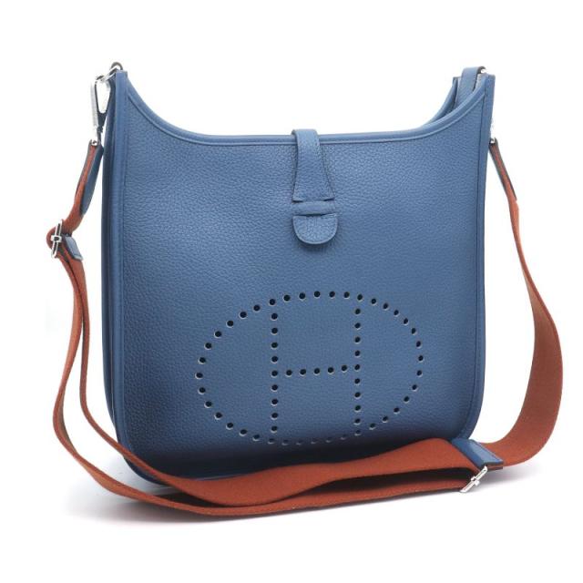 エルメス エヴリン3 PM A刻印 2017年製 トリヨンクレマンス ブルーアガット ショルダーバッグ 斜め掛け 青色 シルバー金具 中古 送料無料