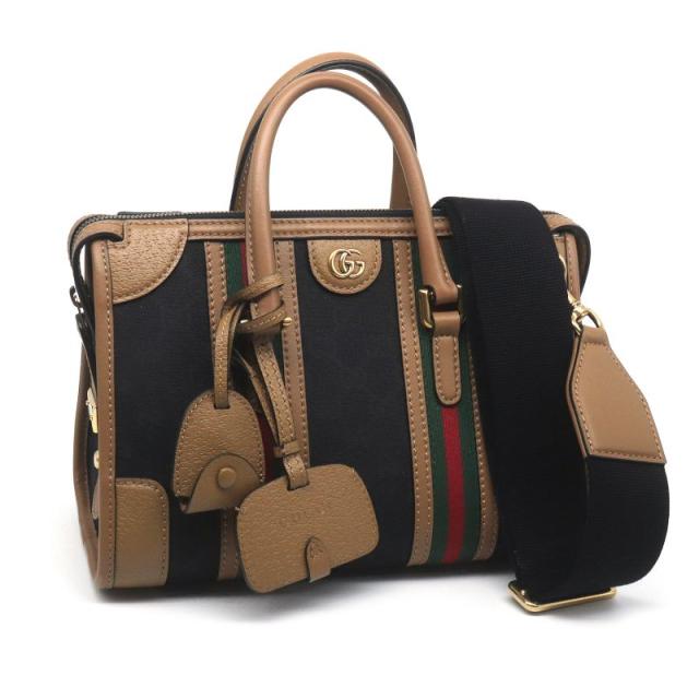 グッチ トップハンドル2wayショルダーバッグ 715772 GGキャンバス レザー ダブルG バウレットハンドバッグ ゴールド金具 中古 送料無料