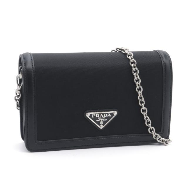 プラダ ミニバッグ 1BP019 ナイロン レザー ブラック ショルダーバッグ チェーンバッグ トライアングルロゴ 三角ロゴ 黒 中古 送料無料
