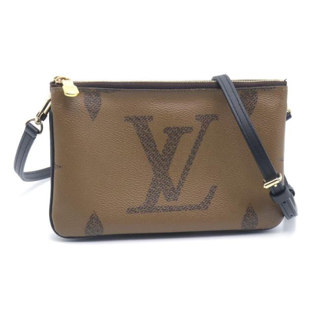 ルイヴィトン ポシェットドゥーブルジップ M69203 モノグラム モノグラムジャイアントリバース ショルダーバッグ ブラウン 中古 送料無料