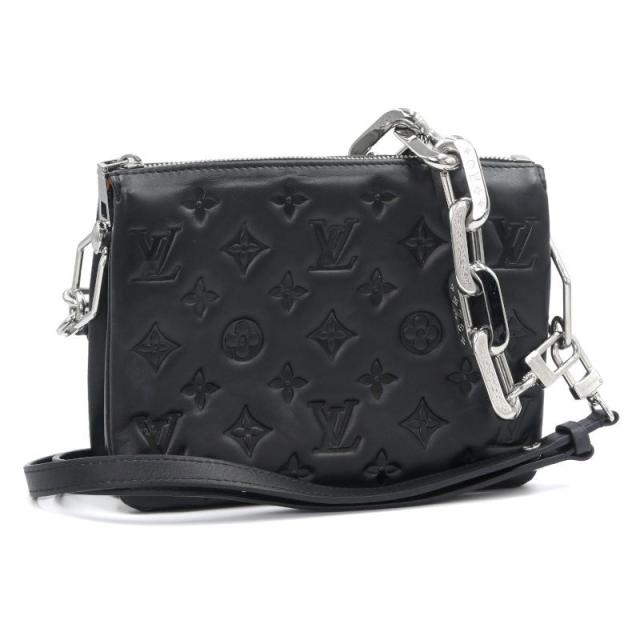 ルイヴィトン クッサンBB M23078 モノグラムエンボス ラムレザー ブラック ショルダーバッグ クロスボディバッグ ポシェット 中古 送料無料