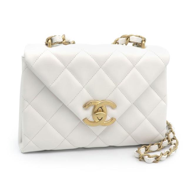 シャネル マトラッセ チェーンショルダーバッグ ランダム番 ラムスキン ホワイト 2WAYバッグ CCマーク 白 ゴールド金具 中古 送料無料