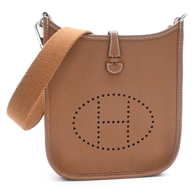 エルメス エヴリンTPM W刻印 2024年製 トリヨンクレマンス ゴールド シルバー金具 ショルダーバッグ エブリン ブラウン 茶色 中古 送料無料