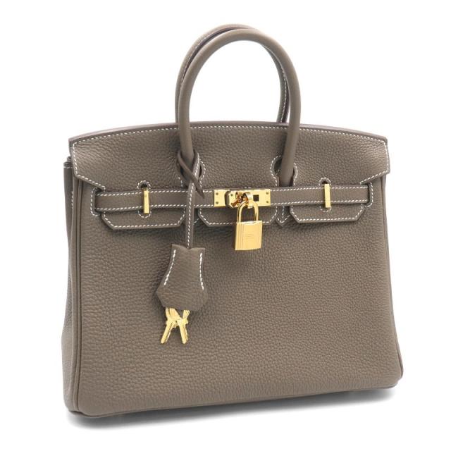 エルメス バーキン25 W刻印 2024年製 トゴ エトゥープ ゴールド金具 ハンドバッグ 手提げバッグ トートバッグ グレー 中古 送料無料