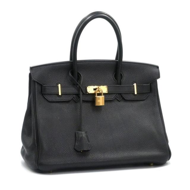 エルメス バーキン30 □M刻印 2009年製 トゴ ブラック ゴールド金具 ハンドバッグ 手提げバッグ 黒 30cm 中古 送料無料
