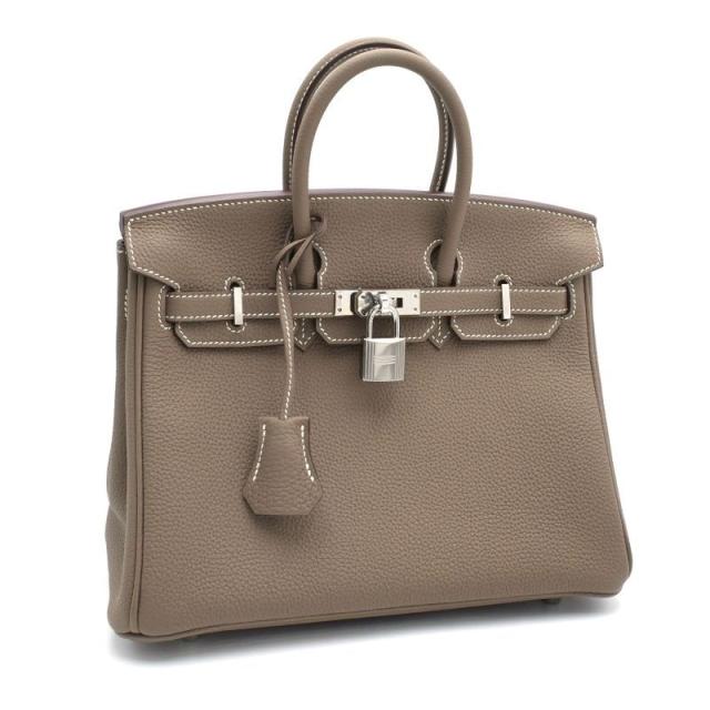 エルメス バーキン25 U刻印 2022年 トゴ エトゥープ シルバー金具 内縫い ハンドバッグ 手提げバッグ ベージュ 中古 送料無料