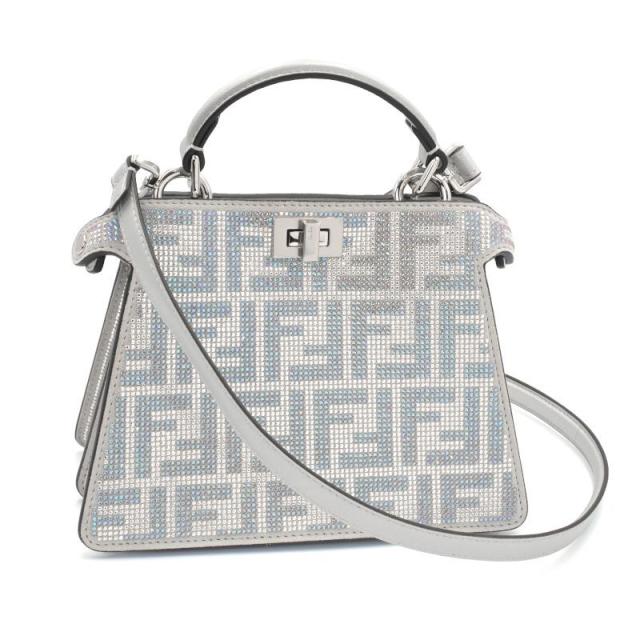 フェンディ ピーカブーアイシーユープチ 8BN335 スエード ナッパシャイニーレザー グレー ショルダーバッグ ハンドバッグ 中古 送料無料