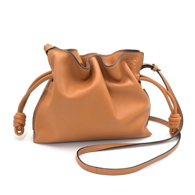 ロエベ フラメンコクラッチミニ A411FC2X05 ナパカーフ ゴールド ショルダーバッグ クロスボディバッグ 巾着ショルダー 茶色 中古 送料無料