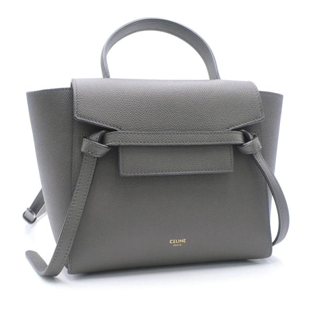 セリーヌ ベルトバッグナノ 189003ZVA.10DC カーフスキン グレー ショルダーバッグ ハンドバッグ 肩掛けバッグ 灰色 中古 送料無料