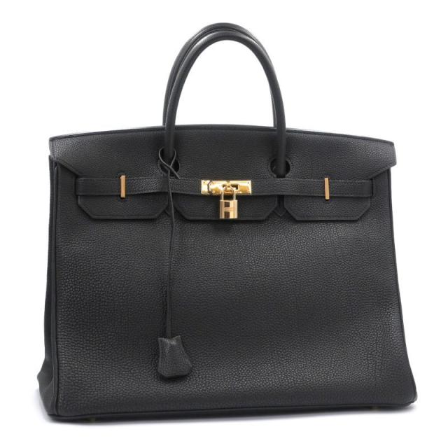 エルメス バーキン40 □G刻印 2003年製 アルデンヌ ブラック ゴールド金具 内縫い ハンドバッグ 40cm 黒 ブラック 中古 送料無料