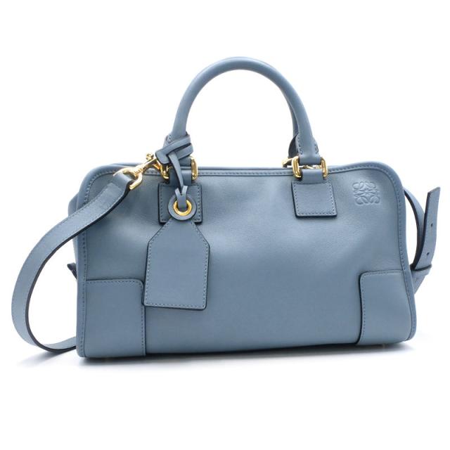 ロエベ アマソナ28 352.30.N03 レザー ストーンブルー ゴールド金具 ハンドバッグ ショルダーバッグ 2wayバッグ 水色 中古 送料無料