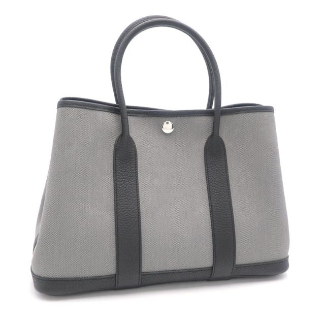 エルメス ガーデンパーティTPM K刻印 2025年製 トワルオフィシエ ネゴンダ アルドワーズ ブラック トートバッグ グレー 中古 送料無料
