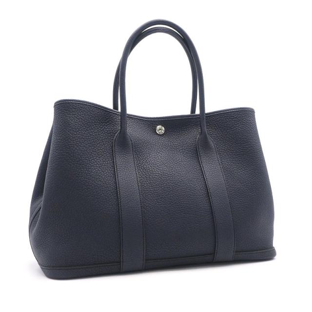 エルメス ガーデンパーティPM D刻印 2019年製 ネゴンダ ブルーインディゴ シルバー金具 トートバッグ ハンドバッグ ネイビー 中古 送料無料