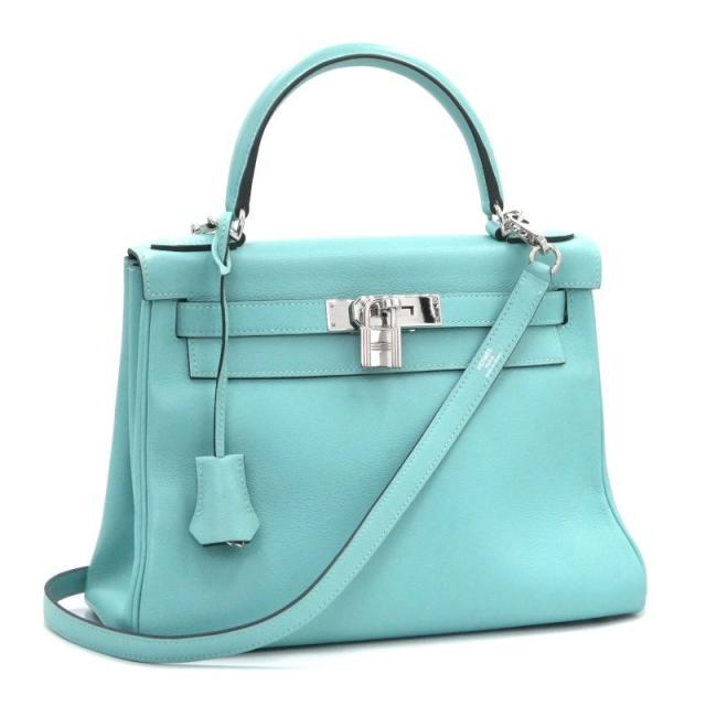 エルメス ケリー28 Y刻印 2020年製 エバーカラー ブルーアトール ヴェールボスフォール シルバー金具 内縫い ハンドバッグ 中古 送料無料