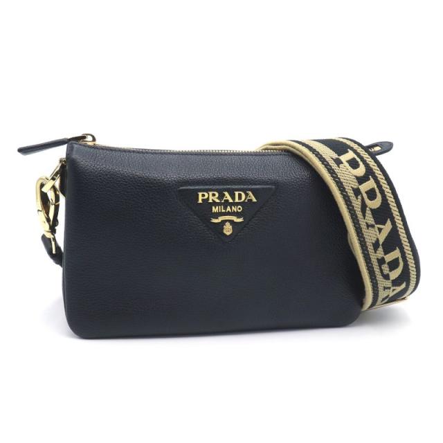 プラダ ヴィッテロダイノショルダーバッグ 1BH194 レザー ブラック ゴールド金具 クロスボディバッグ 肩掛けバッグ 黒 中古 送料無料