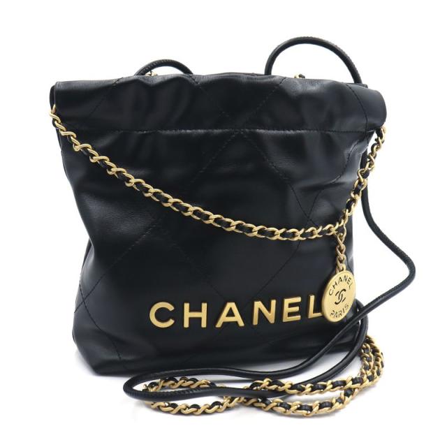 シャネル シャネル22 ショルダーバッグ AS3980 ランダムシリアル ブラック カーフスキン ハンドバッグ マットゴールド金具 中古 送料無料