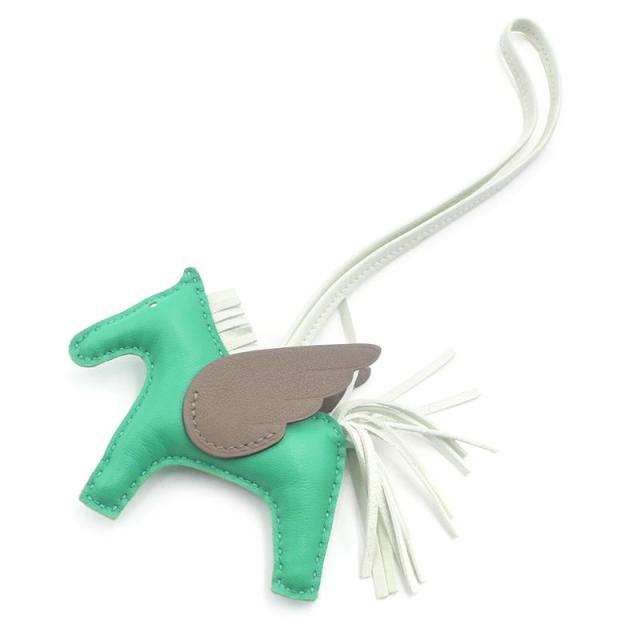 エルメス ペガサスPM W刻印 2024年製 アニョーミロ ヴォースイフト ミント ヴェールフィズ エトゥープ バッグチャーム 馬 中古 送料無料