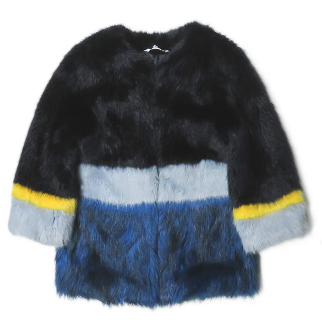 BANDITS バンディッツ BILLY THE KID ノーカラーファーコート XS ブルー フェイクファー グラデーション アウター