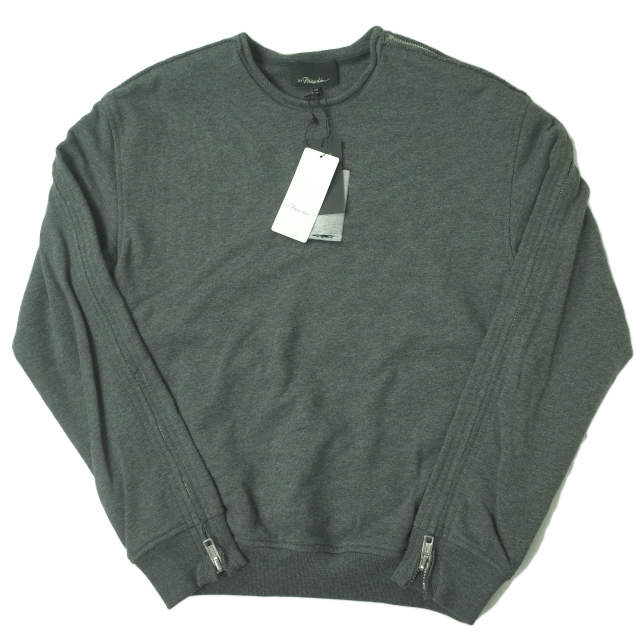 新品 3.1 Phillip Lim フィリップリム 17AW LS ROLL EDGE CREWNECK SWEATSHIRT W ZIPPER ジップスウェット F1711372FTYM XS CHARCOAL