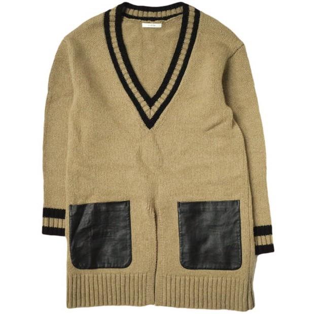 CINOH チノ 18AW V Neck Leather Pocket Knit Vネックレザーポケットニット 18WKN032 Free ベージュ セーター スリット ウール ロング