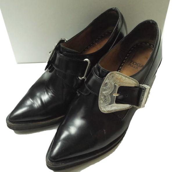 TOGA PULLA トーガ プルラ Buckled Wedge Heel Monk Strap メタルバックルウエッジソールモンクストラップシューズ AJ930 37 ブラック