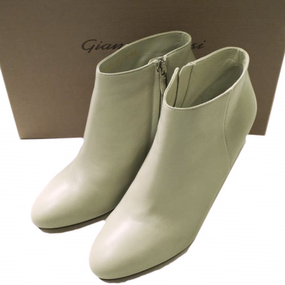 新品 Gianvito Rossi ジャンヴィトロッシ イタリア製 ナッパレザーサイドジップブーティ 36(23cm) グレージュ アンクルブーツ シューズ