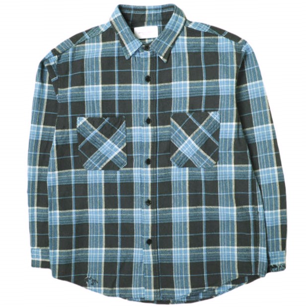 UNUSED アンユーズド 22AW 日本製 Damaged check shirt シルクコットン ダメージ加工チェックシャツ US2285 2 BLUE 長袖 ネルシャツ