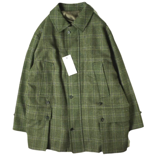 A.PRESSE アプレッセ 23AW 日本製 Hunting Half Coat ハンティングハーフコート 23AAP-01-11H 3 OLIVE ツイード ステンカラー アウター