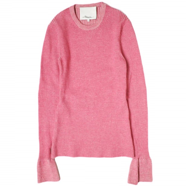 3.1 Phillip Lim スリーワン フィリップリム 22SS リブ編みウール フレアスリーブクルーネックニット F221-7694BCL XS PINK 定価88,000円