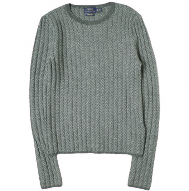 POLO RALPH LAUREN ポロ・ラルフローレン リブドウールヘリンボーンセーター 中村アン着用 XS グレー クルーネックニット 定価47,300円