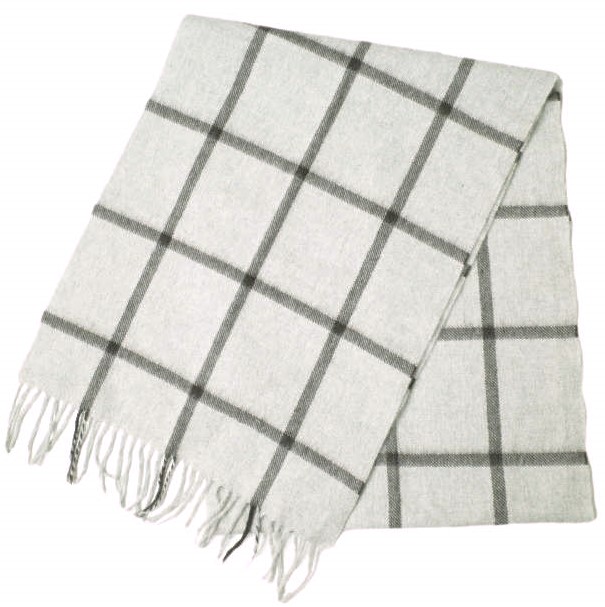 Joshua Ellis ジョシュアエリス イギリス製 ウィンドウペンチェックカシミヤマフラー 1336-343-3793 GRAY フリンジ ストール