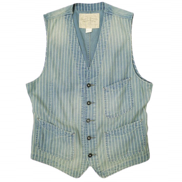 RRL ダブルアールエル WABASH VEST ウォバッシュストライプド インディゴツイルベスト 782890796001 S INDIGO ジレ Double RL トップス