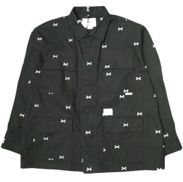 新品 WTAPS ダブルタップス 22SS JUNGLE 01 / LS / COTTON. OXFORD. TEXTILE クロスボーン刺繍 ジャングルシャツ 221WVDT-SHM02 L BLACK