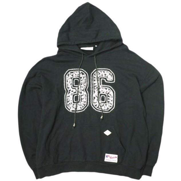 el conductorH コンダクター 24SS CORD EMBROIDERED COTTON HOODED SWEATER TEAM 86 スウェットプルオーバーパーカー PD24SC01 4(L) BLK