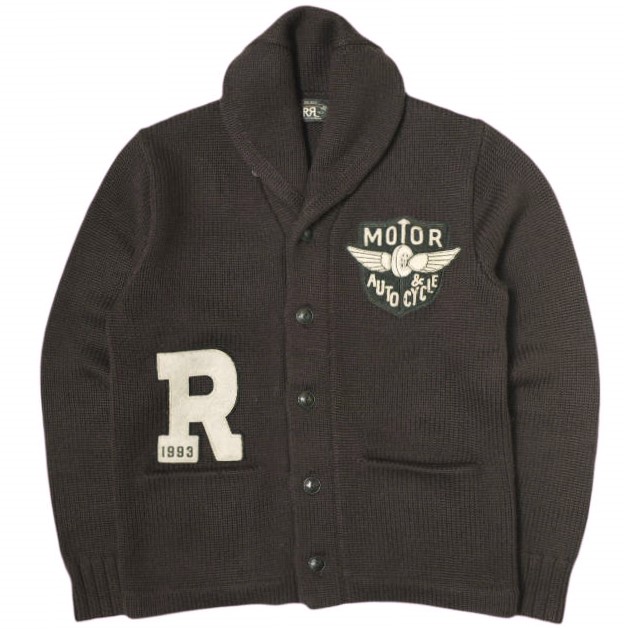 新品 RRL ダブルアールエル 25SS アップリケド ウールショールカラーカーディガン MNRRSWE16820181 S Brown Double RL ニット トップス