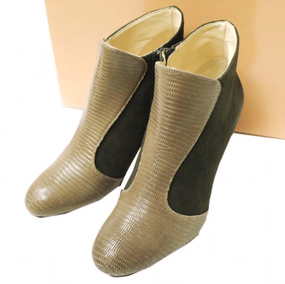 新品 FABIO RUSCONI ファビオルスコーニ GAZZE コンビネーション サイドジップヒールブーツ 35 1/2(22.5-23cm) BROWN 定価42,900円