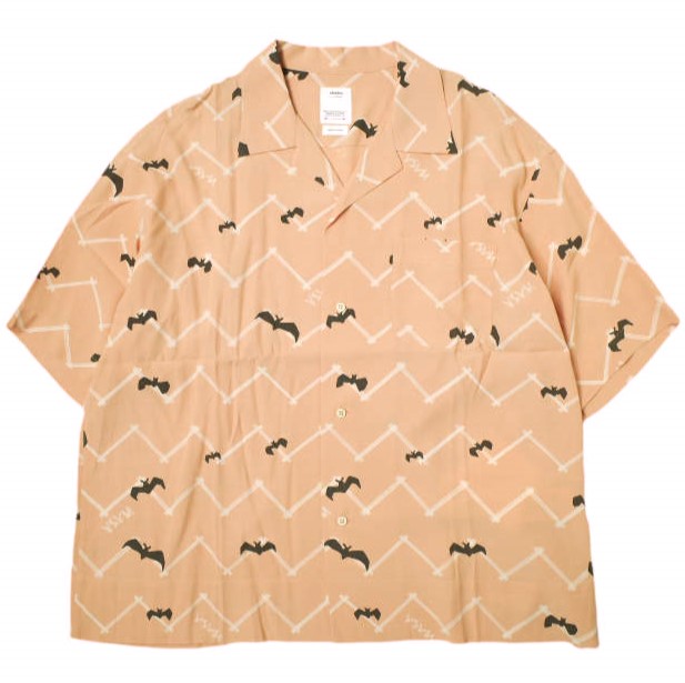 新品 visvim ビズビム 23SS COPA SHIRT S/S BATS コウモリ柄 レーヨンオープンカラーシャツ 0123105011019 3 PINK 開襟 アロハシャツ