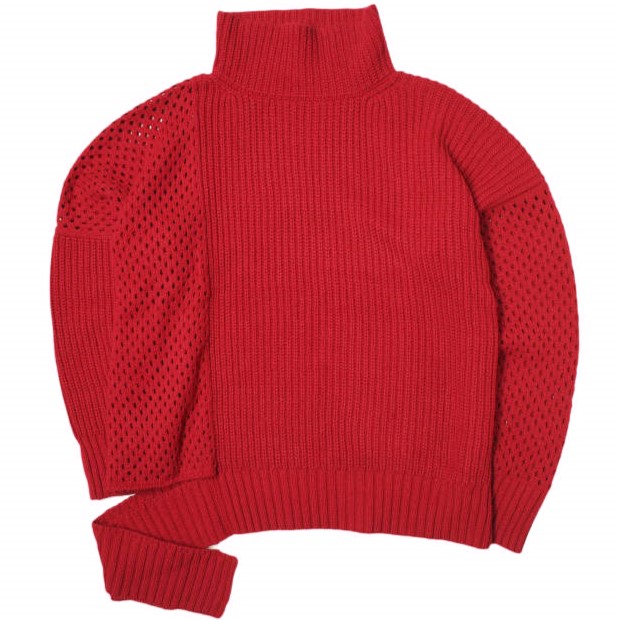 sulvam サルバム 23AW 日本製 MESH ASYMMETRY KNIT メッシュアシンメトリーニット SS-K03-820 M RED セーター トップス