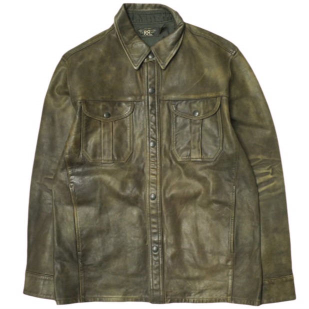 新品 RRL ダブルアールエル 25SS Hand-Distressed Leather Overshirt ハンドディストレストレザーオーバーシャツ S Double RL ジャケット
