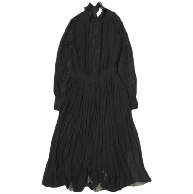 POLO RALPH LAUREN ポロ・ラルフローレン プリーテッドジョーゼットドレス 211718468001 0 BLACK ロング ワンピース 定価74,800円