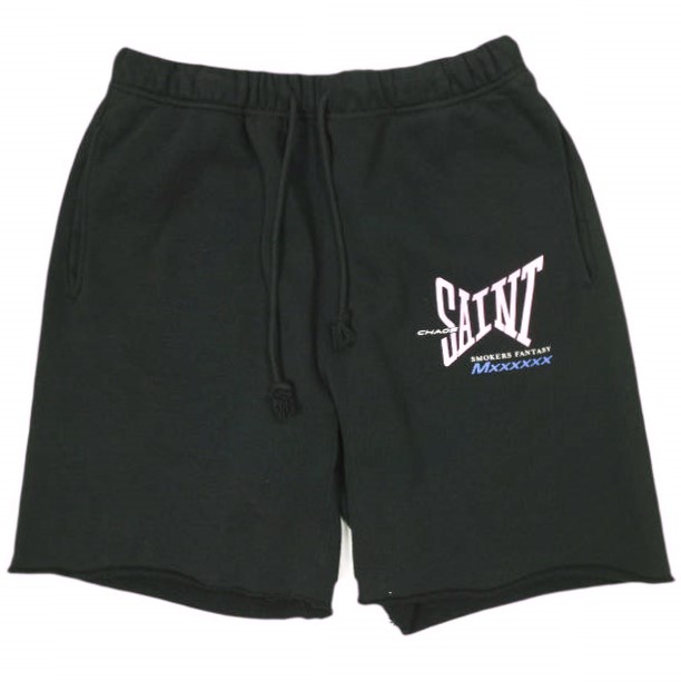 新品 SAINT MICHAEL セントマイケル 25SS SWEAT SHORTS / RIBON SAINT カットオフ スウェットショーツ SM-HR8-0000-059 S BLACK Mxxxxxx