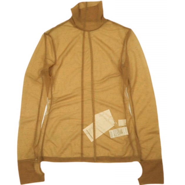 新品 Mame Kurogouchi マメクロゴウチ Marble Printed Plaid Sheer High Neck Top シアーカットソー MM23SS-JS020 1 BROWN 定価35,200円