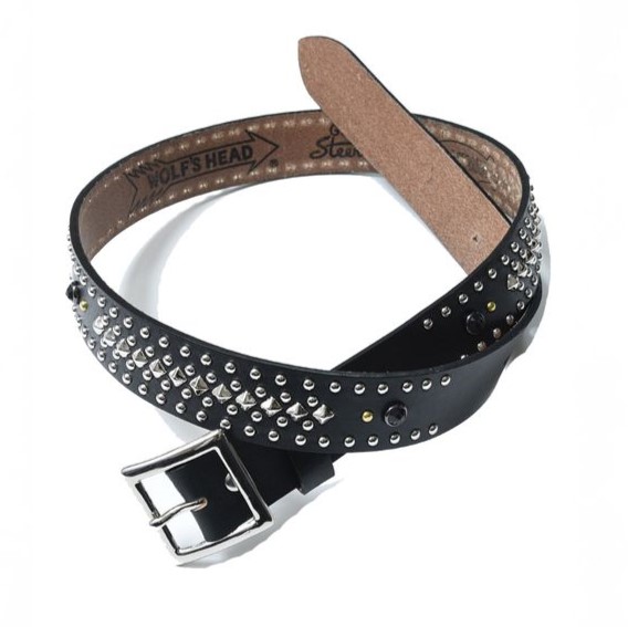 新品 LASTMAN x WOLFS HEAD ラストマン ウルフズヘッド 25SS STUDDED BELT 35mm スタッズベルト 251LM-AC11 L(36) BLACK 定価302,500円
