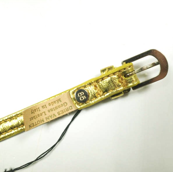 新品 DRIES VAN NOTEN ドリスヴァンノッテン イタリア製 BELT23/550 QU.814 W.L.BELT メタリックレザーナローベルト 85 GOLD g23034