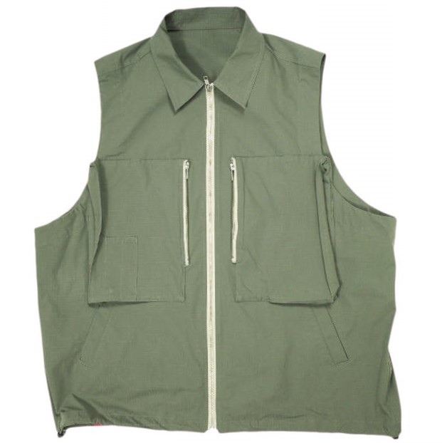 PHINGERIN フィンガリン 24SS 日本製 FLOAT POCKETS ZIP VEST フロートポケット リップストップ ジップベスト PD-241-JK-111 XL Olive