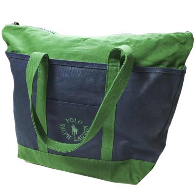 POLO RALPH LAUREN ポロ・ラルフローレン ロゴエンブロイダード キャンバストートバッグ 405898642001 NAVY/GREEN 特大サイズ カバン